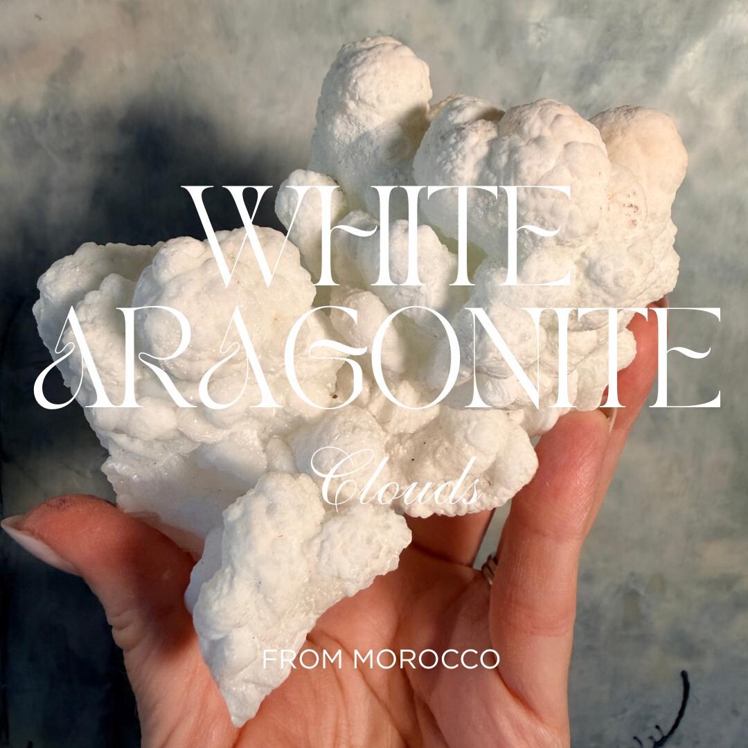 White Aragonite on Matrix Specimen – Growth, Centering Crystal Clouds ...