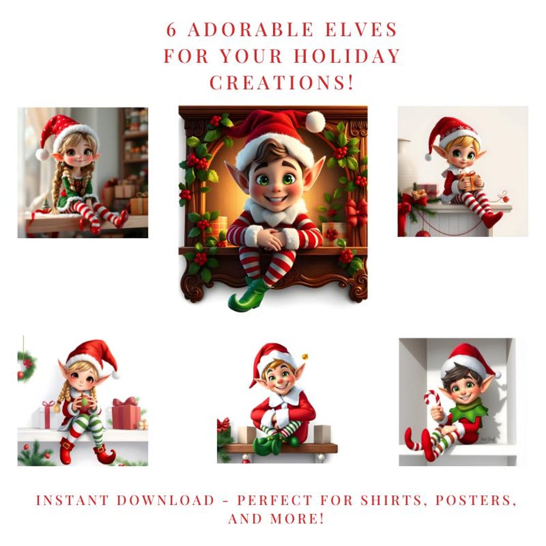 Christmas Elf Clipart Set - 6 High-resolution Digital Files- Elf on the ...