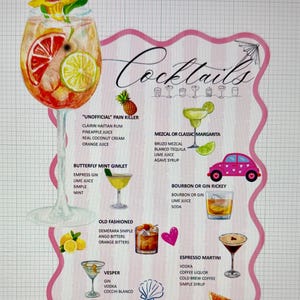 Cocktail Bar Menu, Party Bar Menu Template, Party Drinks Menu, Custom ...