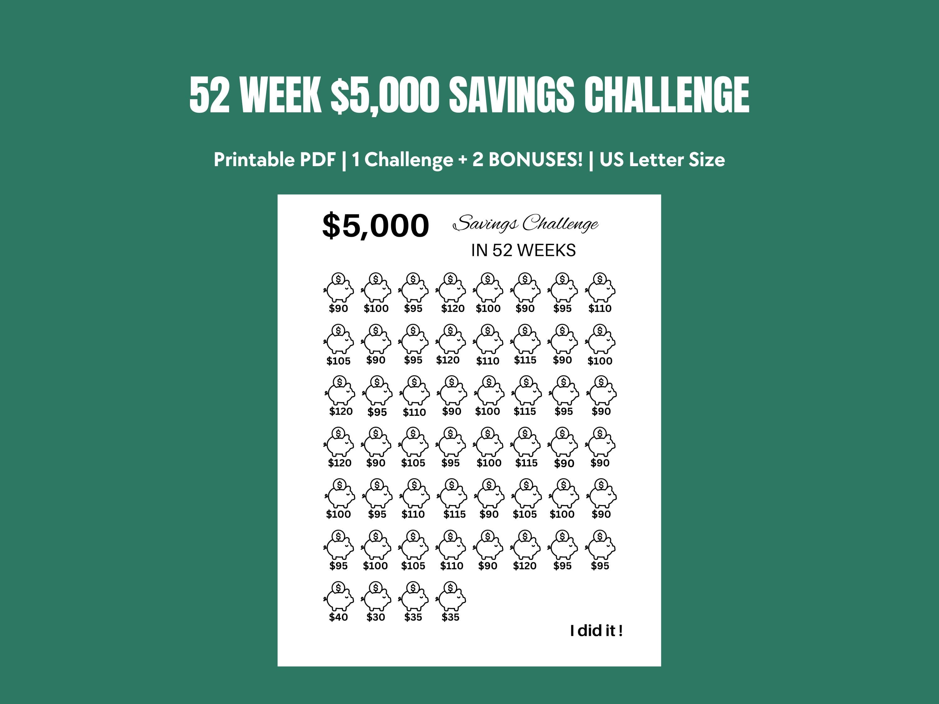 52-week 5000 Savings Challenge Tracker | Printable Budgeting Tool ...