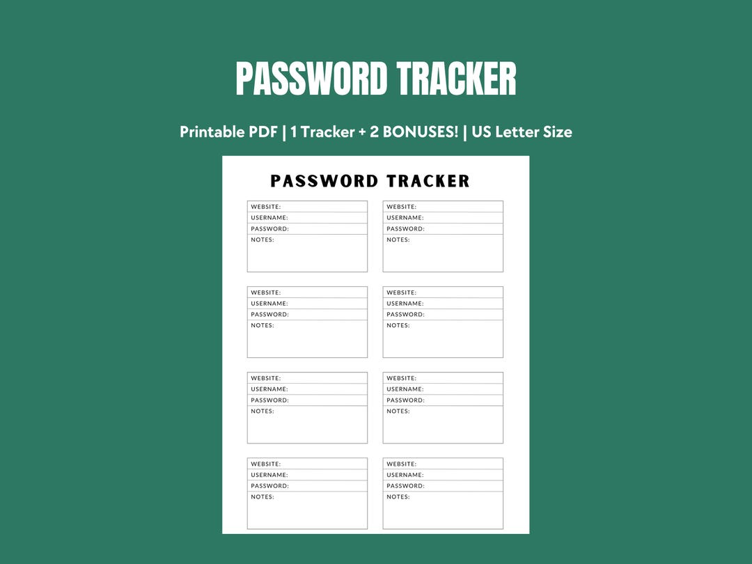 Password Tracker Printable, Secure Digital Password Log, Password ...