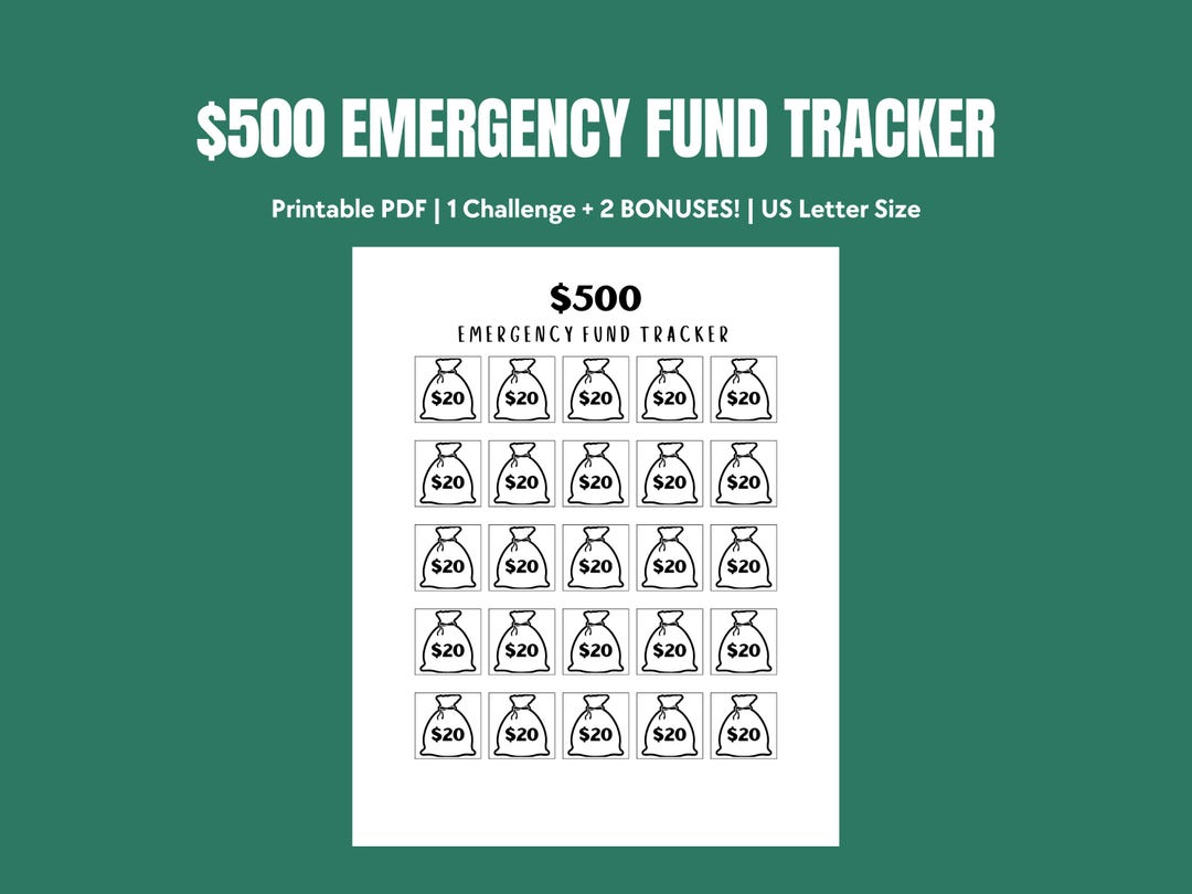 500 Emergency Fund Tracker Printable Savings Goal Chart Budget Planner ...