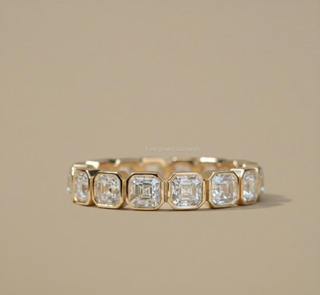 Bezel Set Asscher Cut Moissanite Full Eternity Wedding Band for Her ...