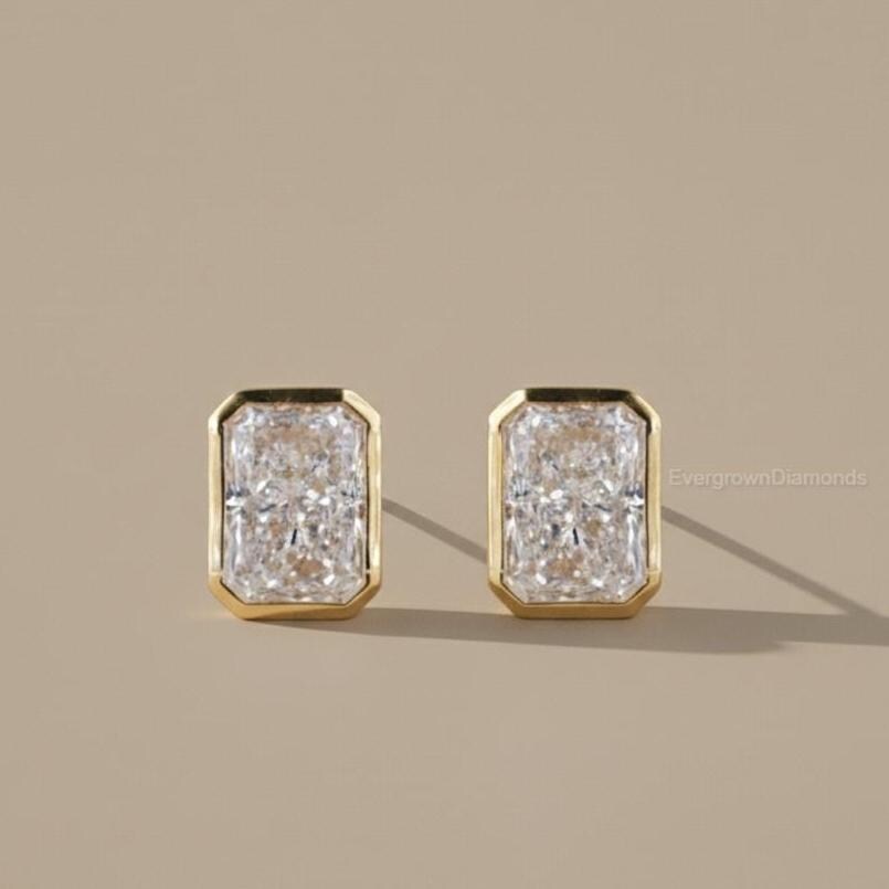 3.00 Carat Radiant Bezel Set Gold Earring/ Moissanite Earring/ Radiant ...