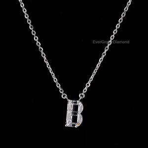 B Initial Diamond Necklace | 18K Solid White Gold & Lab-grown Diamond ...