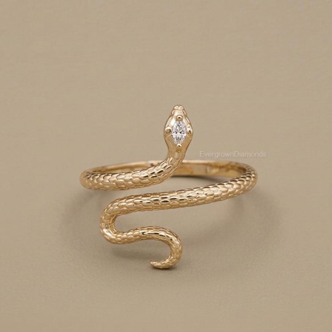 14k Solid Gold Snake Ring Moissanite Serpent Ring Handmade Ring Fashion ...