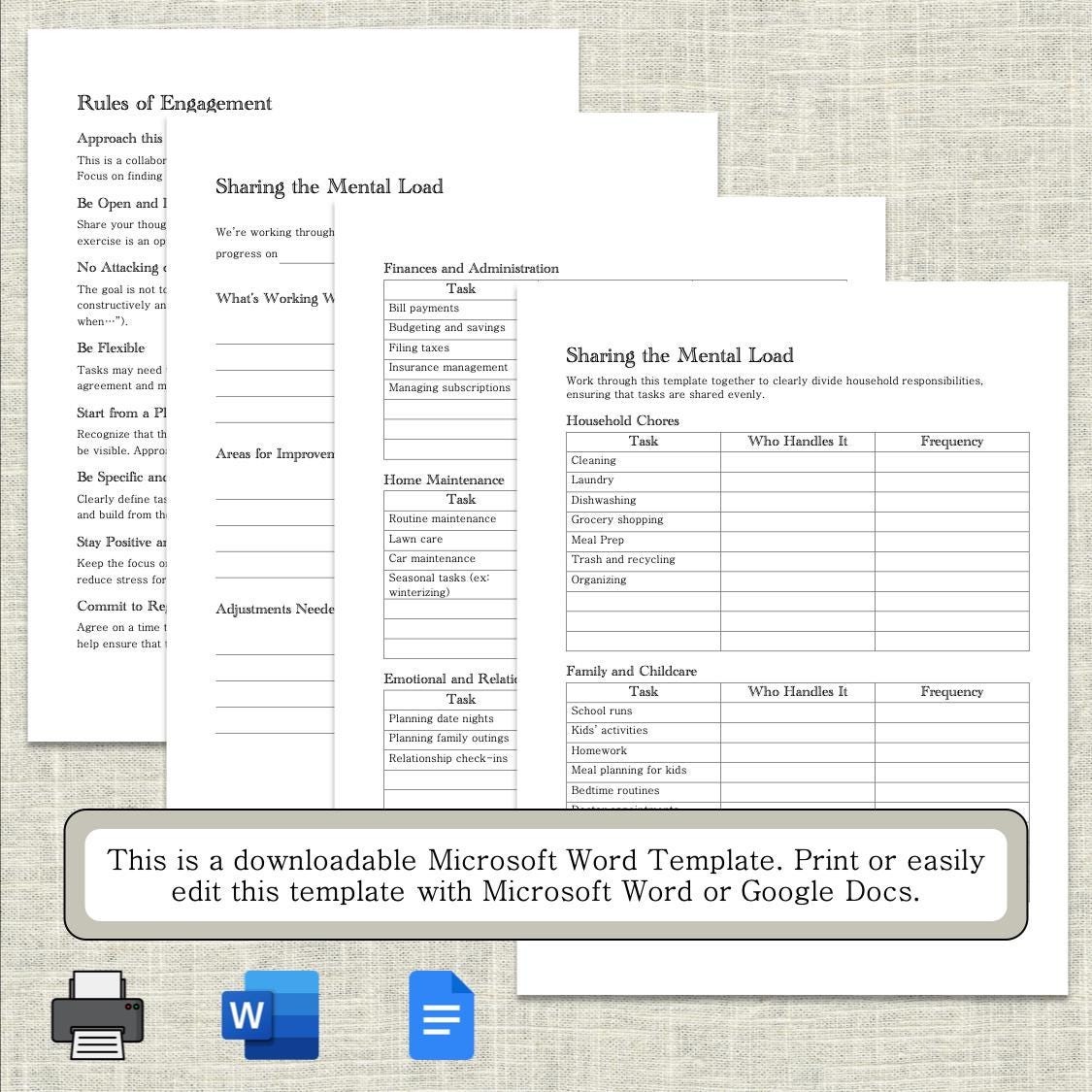 Mental Load Planner for Couples – Task Division Template, Household ...