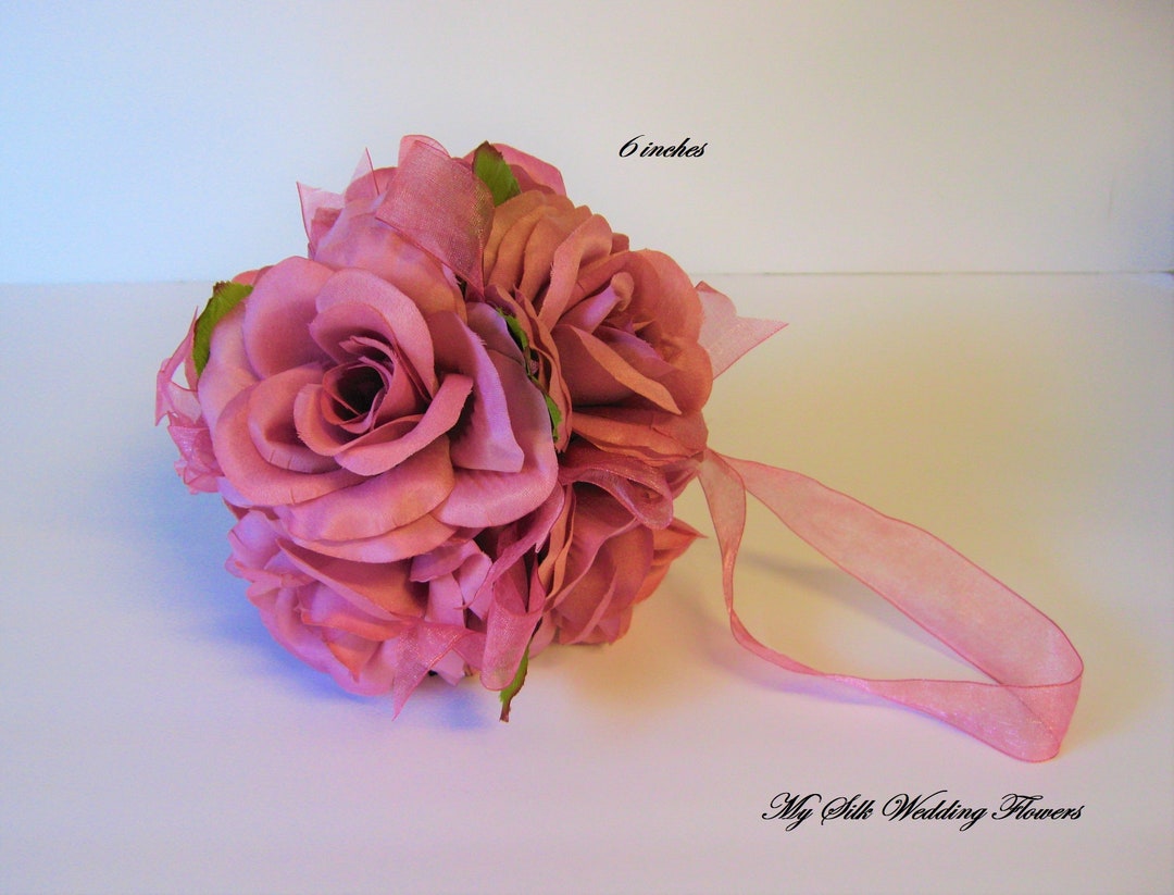 Dusty Pink Rose Flower Ball Pomander, Pink Kissing Ball, Pink Pomander ...