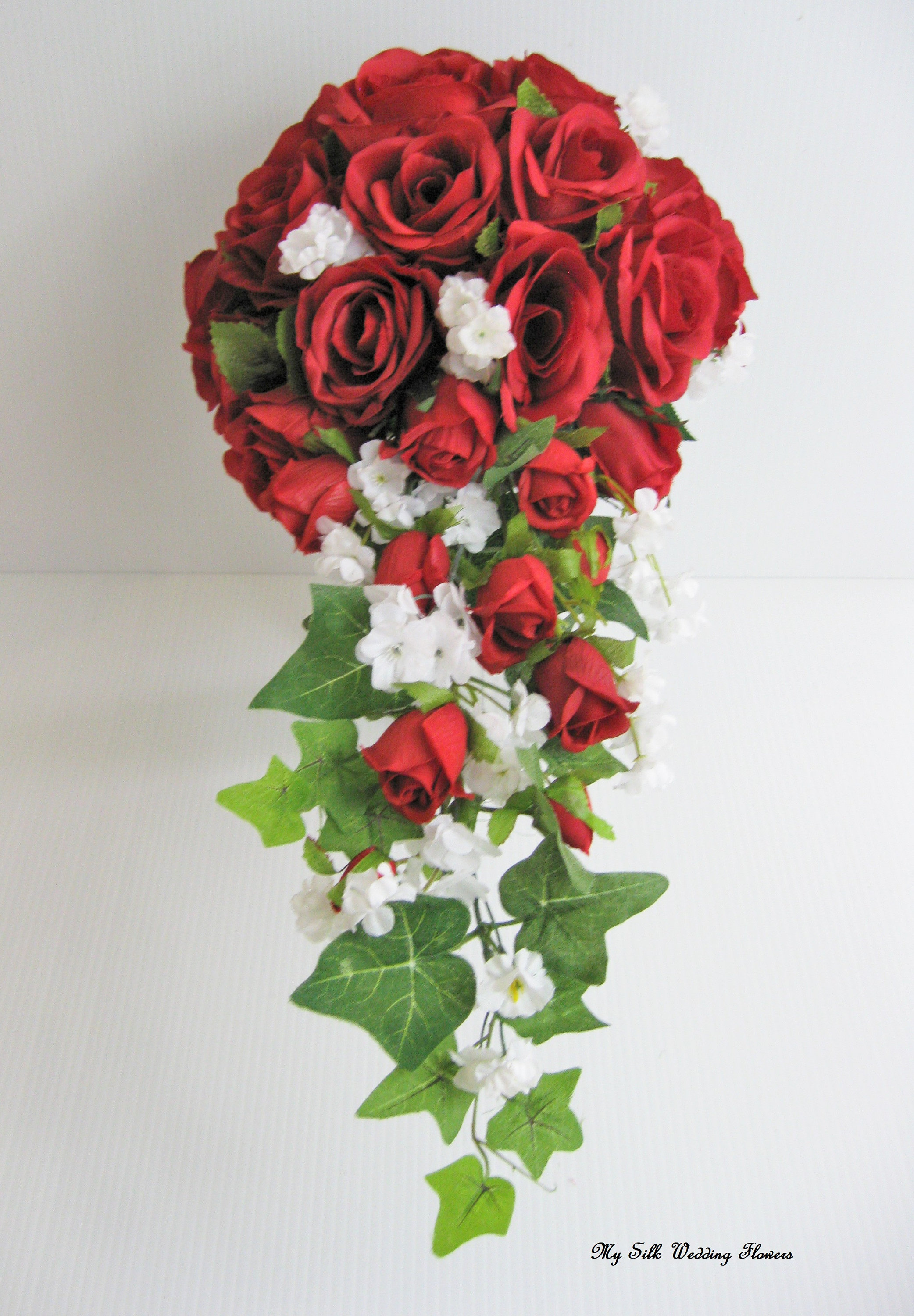 Red Roses Wedding Bouquet, Red Cascade Bouquet, Red Bouquet, Choose ...
