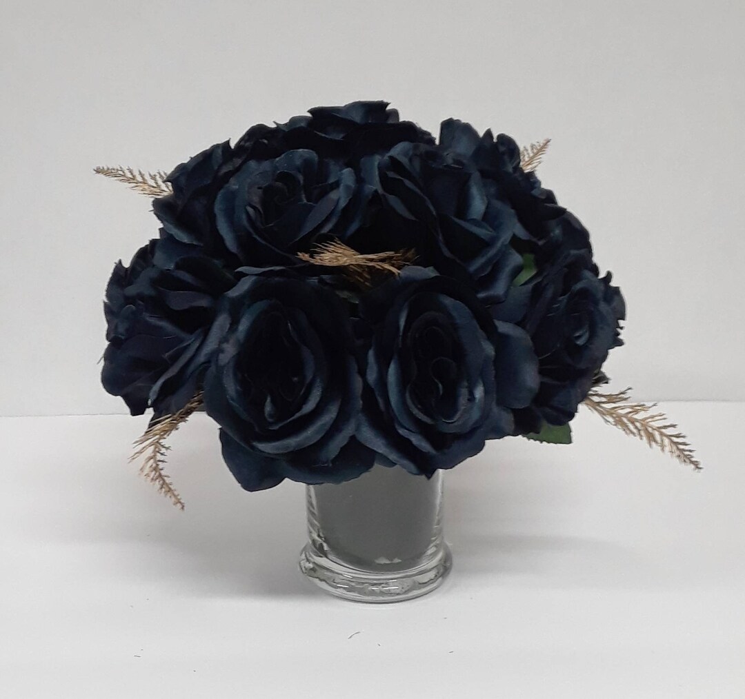 Navy Blue Roses Silk Flower Centerpiece, Dark Blue Flower Centerpiece ...