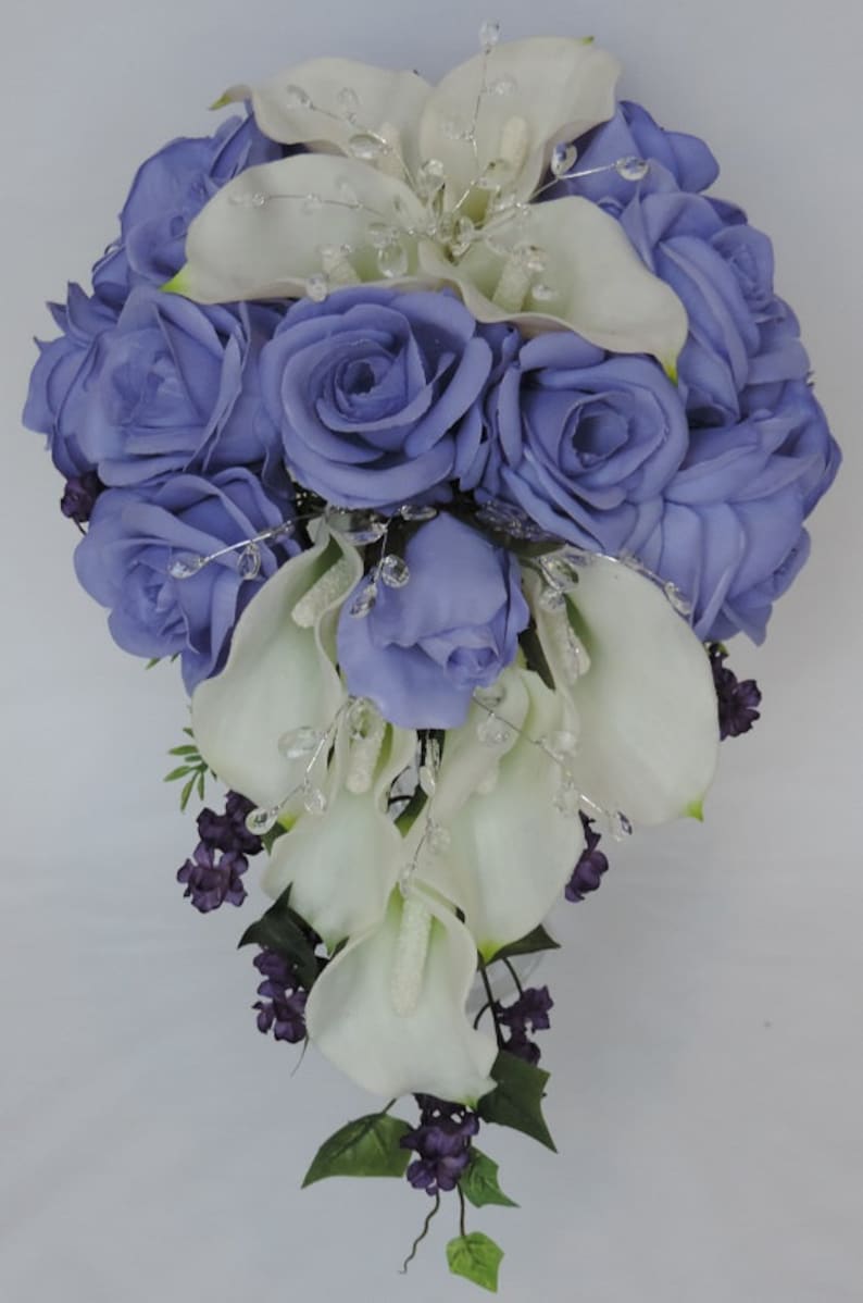 Purple Roses Wedding Bouquet, Ivory, off White, Real Touch, Calla Lily ...