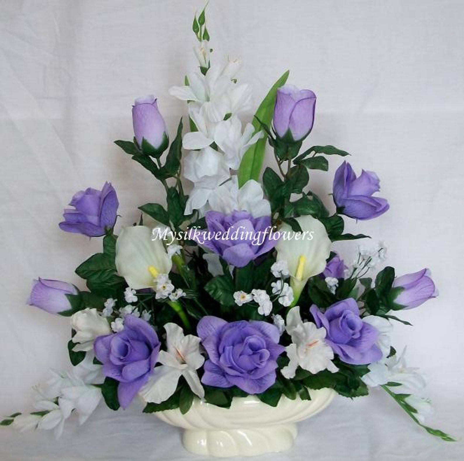 Purple Rose Arrangement Centerpiece White Gladiolus True - Etsy