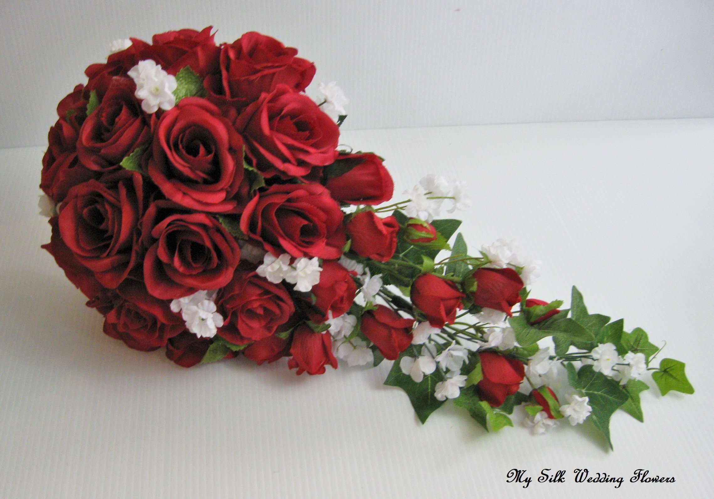Red Roses Wedding Bouquet, Red Cascade Bouquet, Red Bouquet, Choose ...