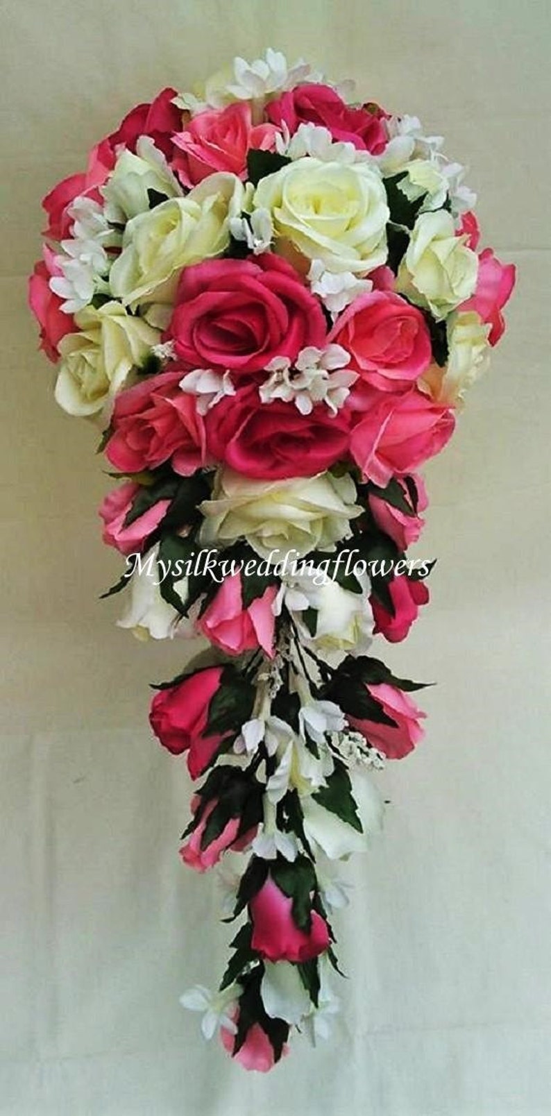 Fuschia, Hot Pink, Pink, Ivory Roses, Stephanotis, Crystals, Silk ...