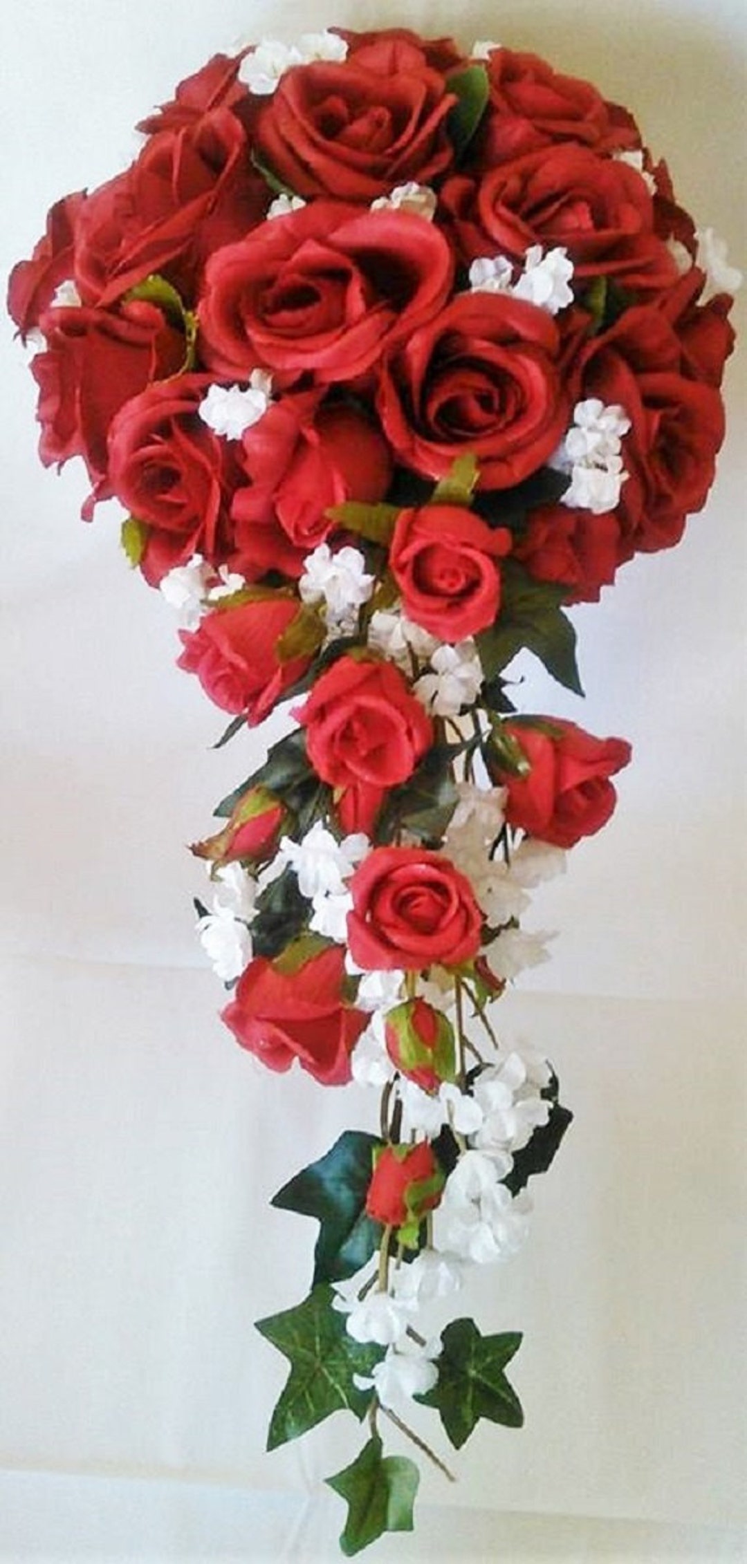 Red Roses Wedding Bouquet, Red Cascade Bouquet, Red Bouquet, Choose ...