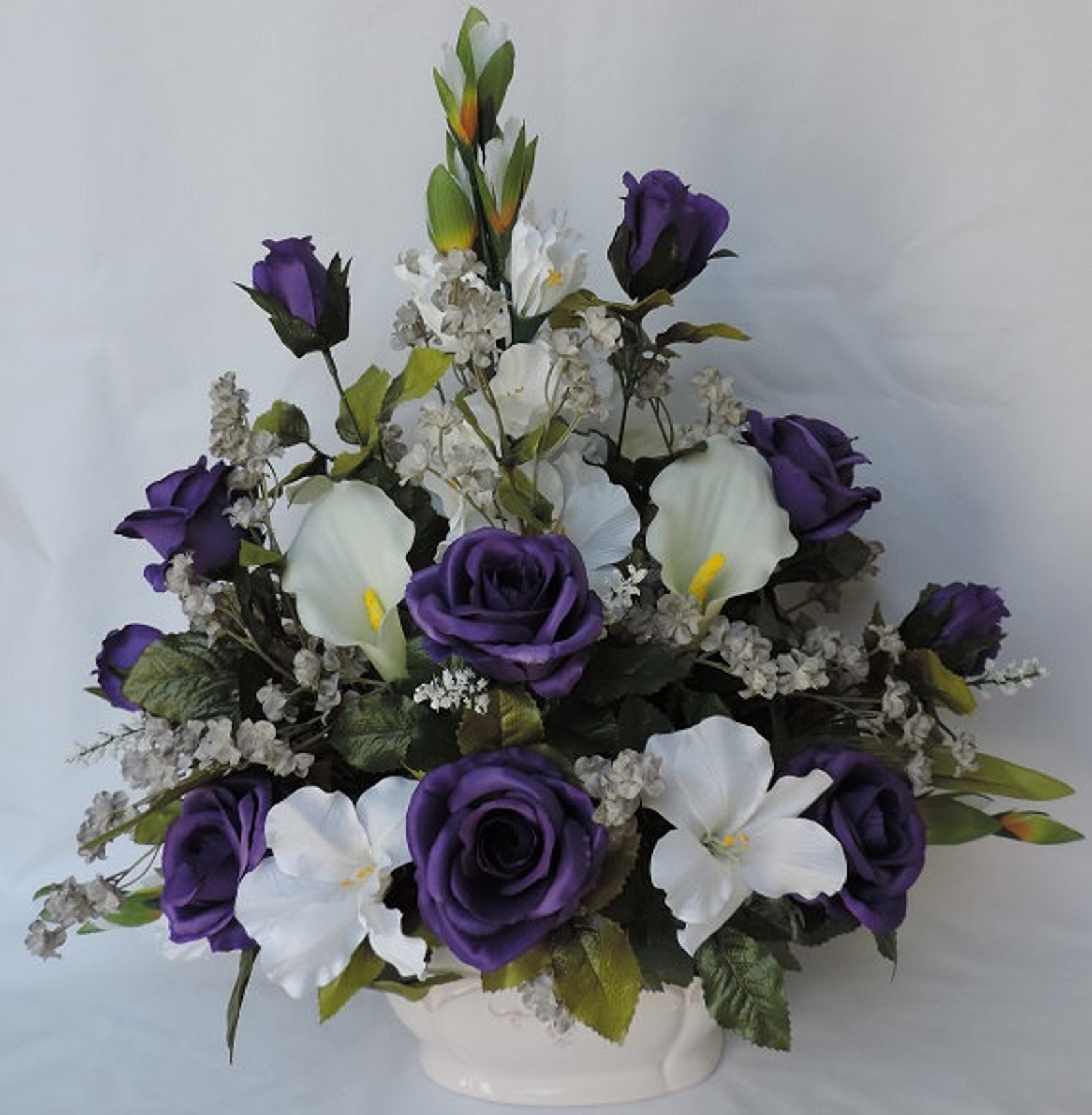 Purple Rose Arrangement Centerpiece White Gladiolus True - Etsy