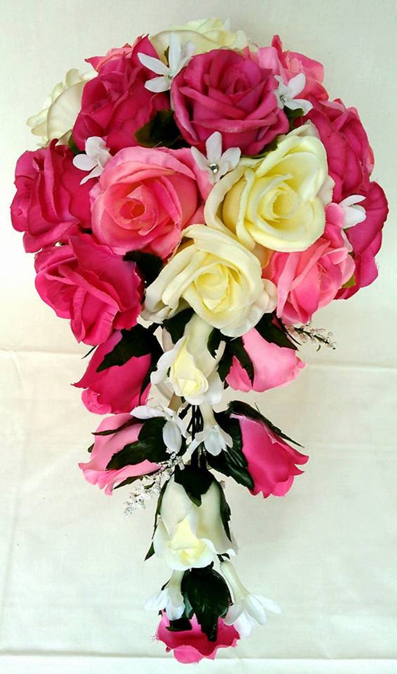 Fuchsia Wedding Bouquet, Hot Pink Wedding Bouquet, Pink, Ivory Roses ...