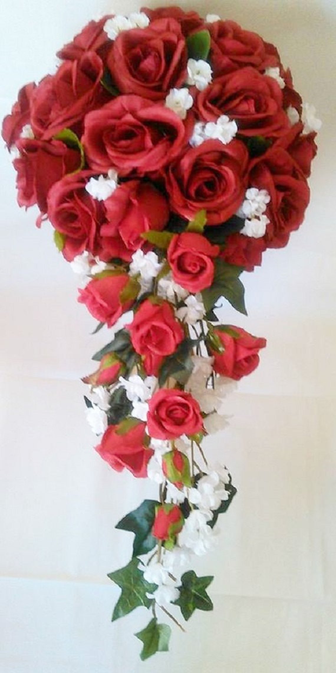 Red Roses Wedding Bouquet Red Cascade Bouquet Red Bouquet - Etsy