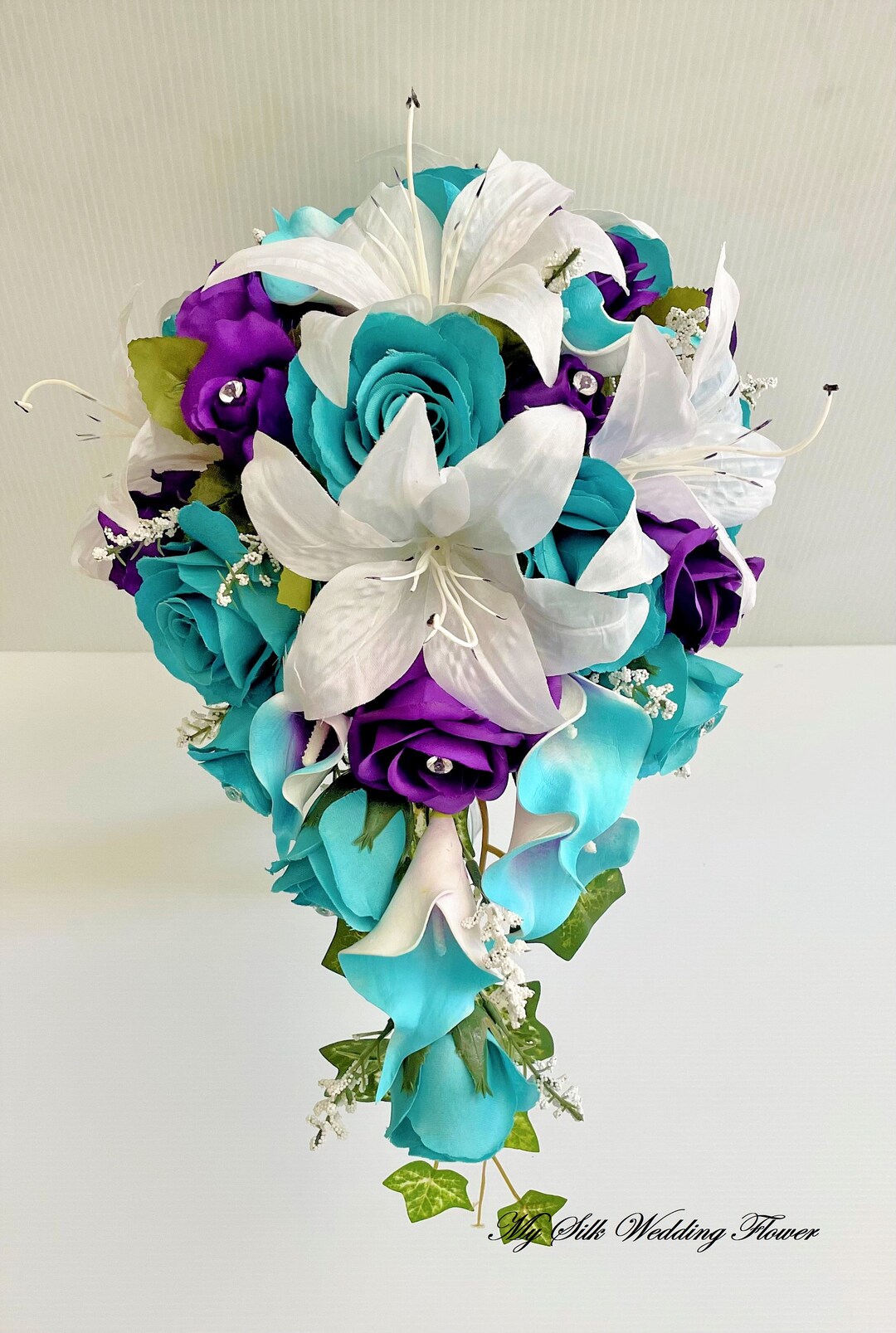 Turquoise and Purple Wedding Bouquet, Turquoise Purple White Wedding ...