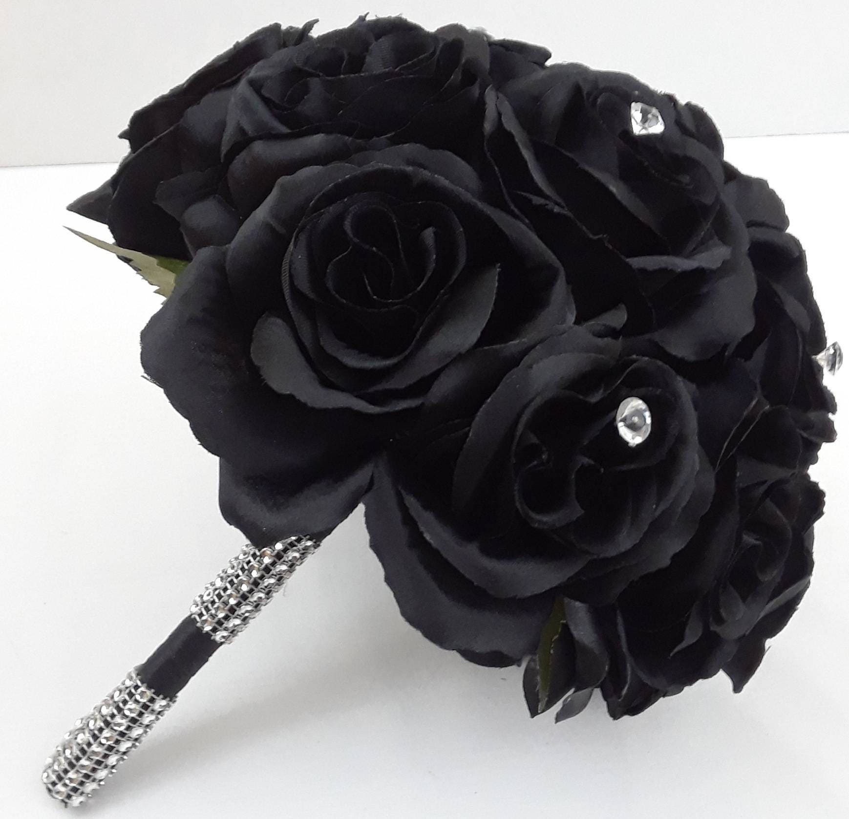Black Roses Wedding Bouquet Black Bouquet with Bling Crystal | Etsy