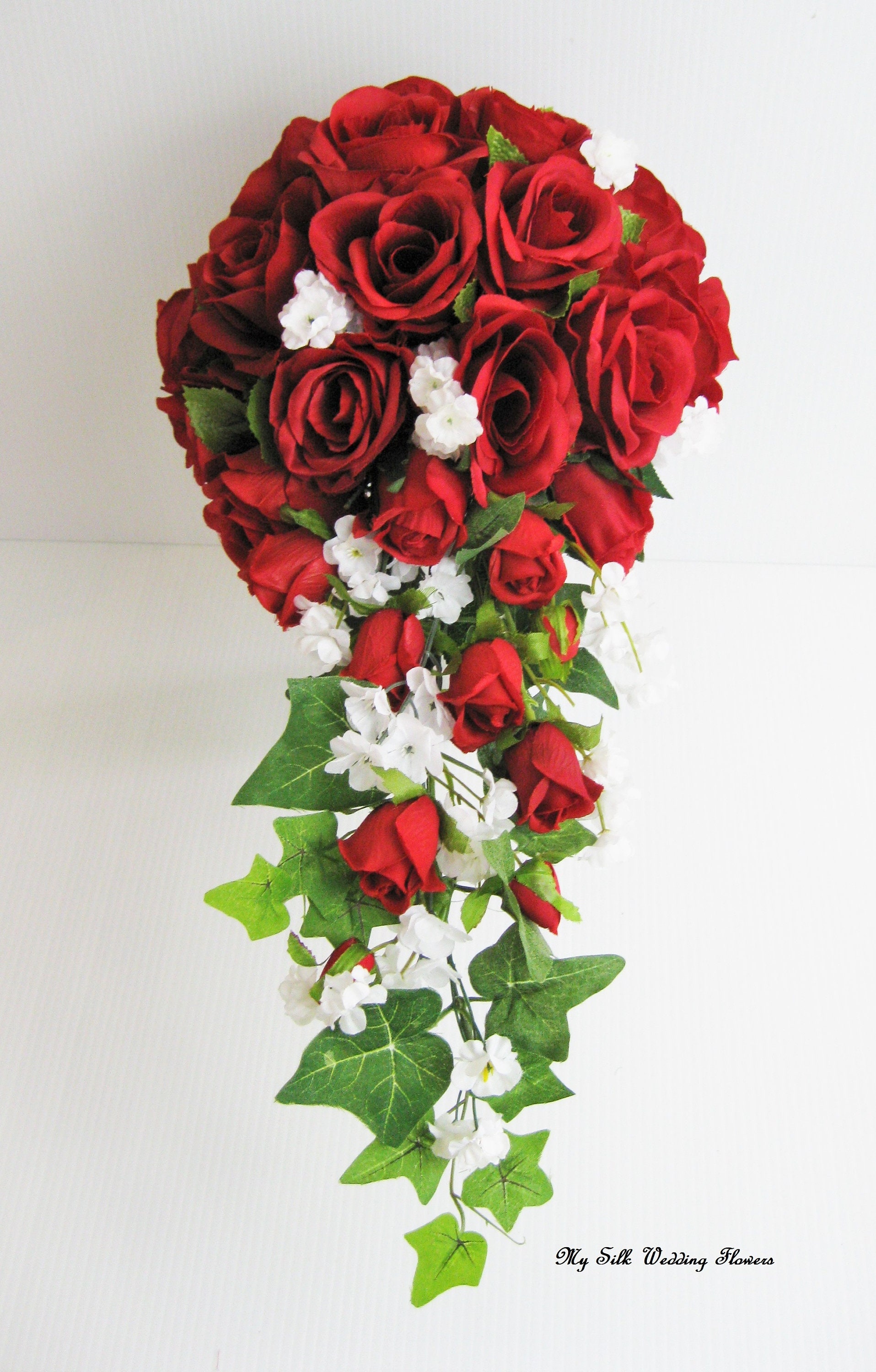 Red Roses Wedding Bouquet Red Cascade Bouquet Red Bouquet | Etsy