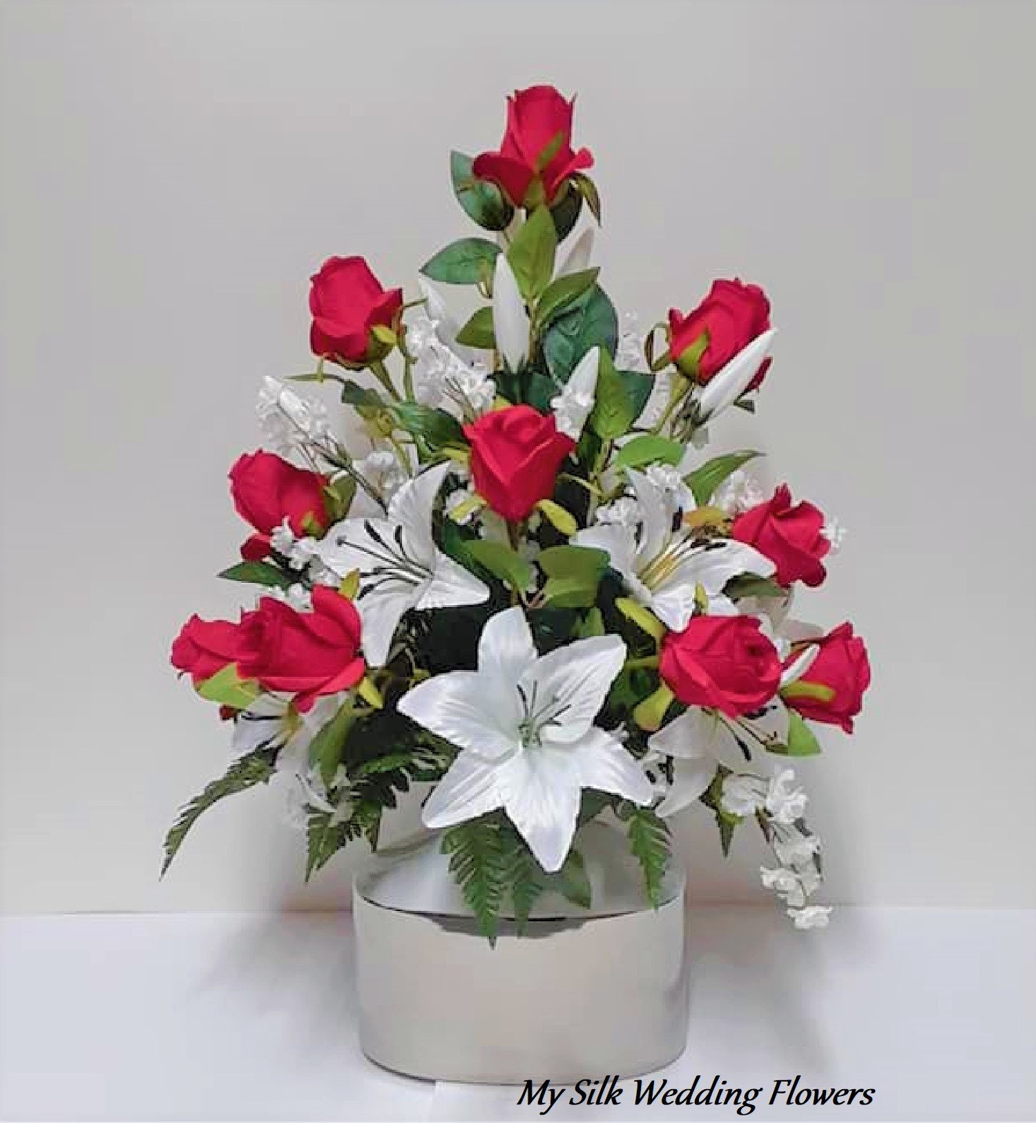 Red Rose Arrangement, White and Red Flower Arrangement, Lilies and ...