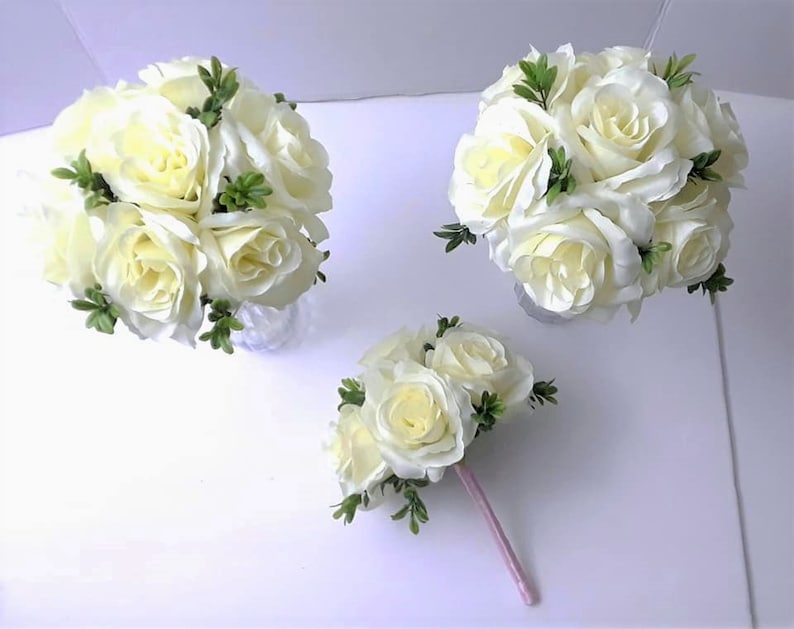 Ivory Roses Wedding Bouquet, Cream Roses Bouquet, Ivory Mini Bouquet - Etsy