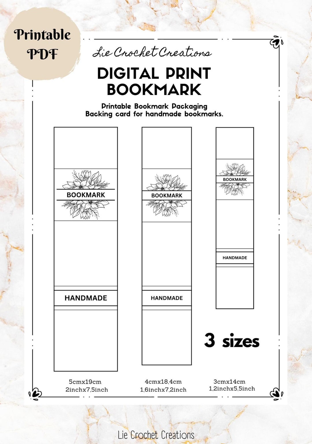 Printable Bookmark Packaging for Handmade Bookmarks. Background Card ...