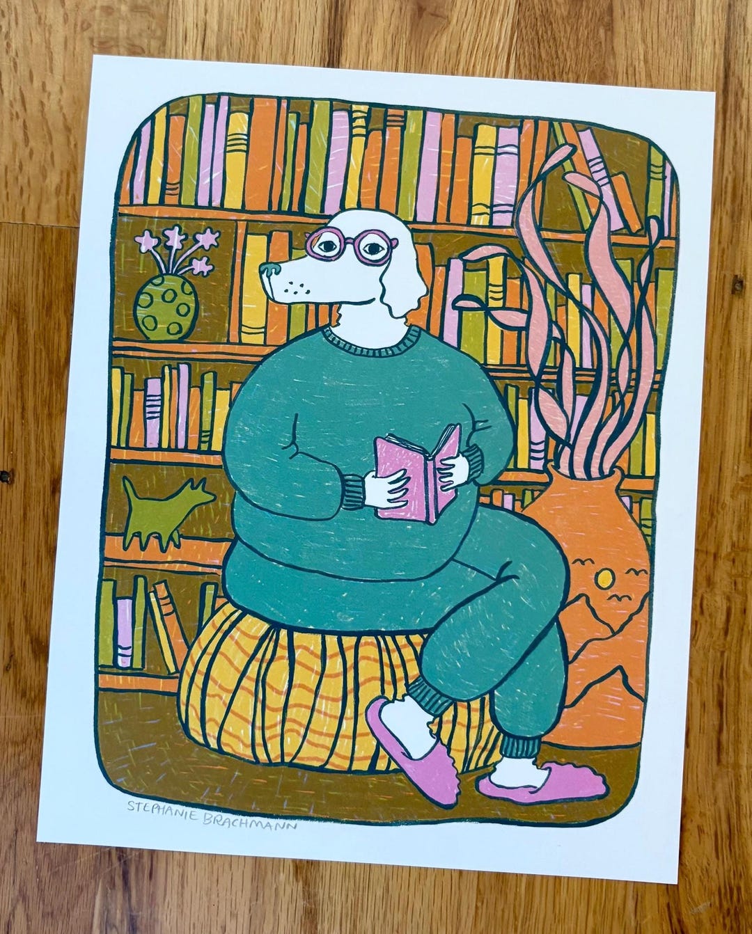 Literary Dog - Art Print 8x10, Dogs, Books, Reading, Library, Whimsical ...