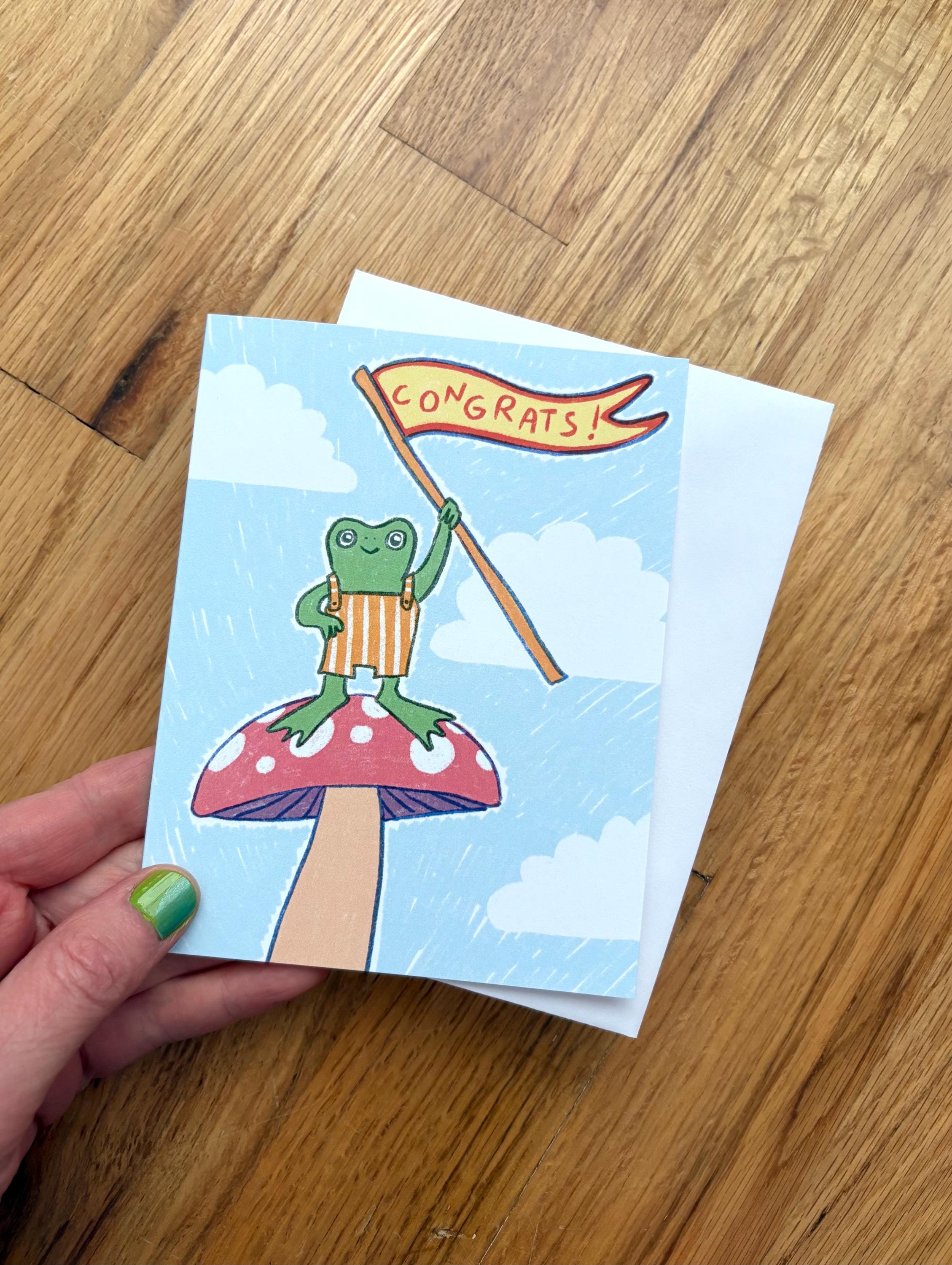 Congrats! Frog on Mushroom Card - Congratulations Greeting Card - Happy ...
