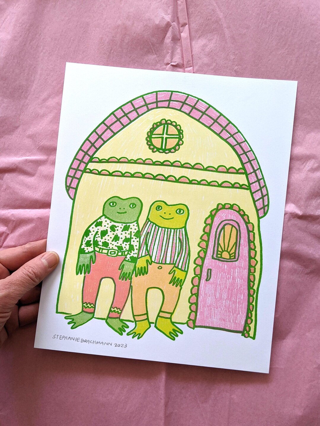 Frog Cottage Risograph Print 8x10 Frogs Cute House - Etsy