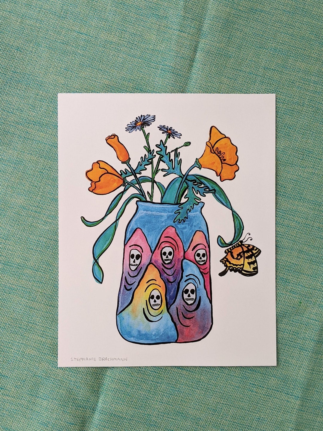 Still Life With Death Vessel Art Print 8x10, Floral, Skeletons, Skulls ...