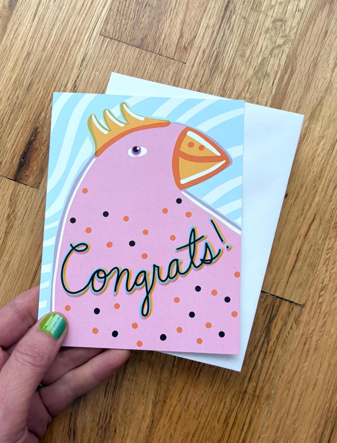 Congrats! Bird Card - Congratulations Greeting Card - Pink Bird Happy ...