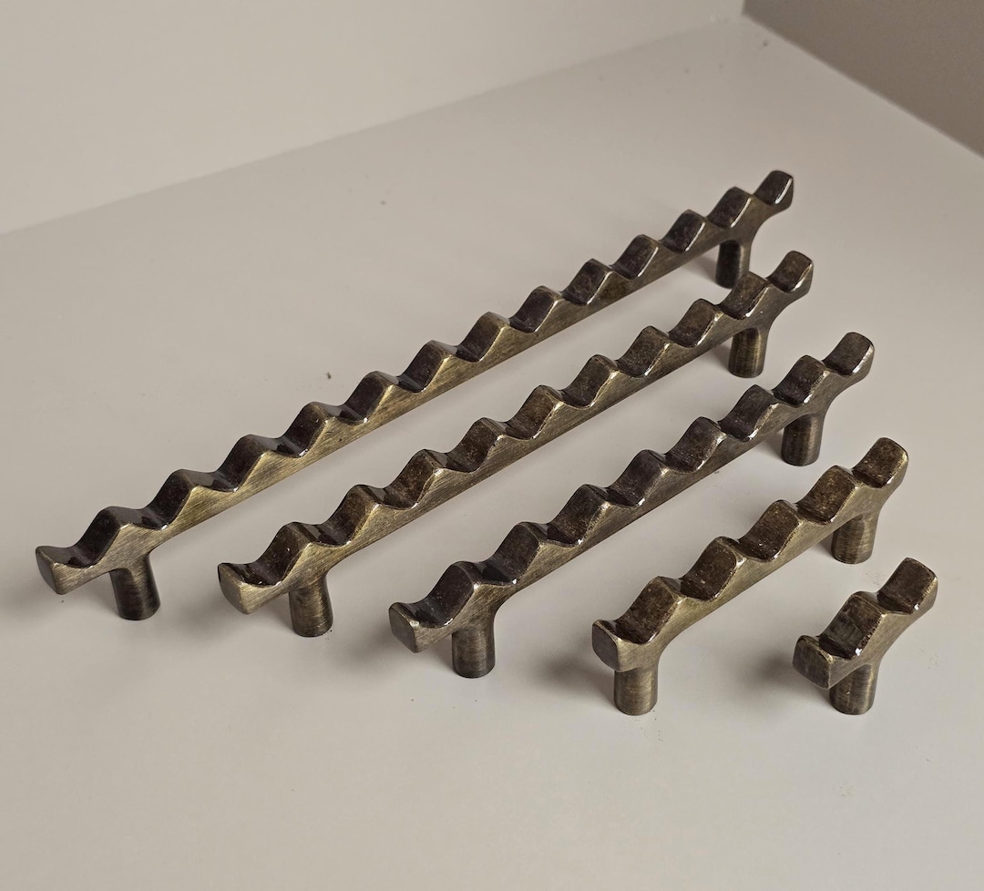 Antique Brass Iron Cabinet Handle: Wavy Drawer Pull - Etsy