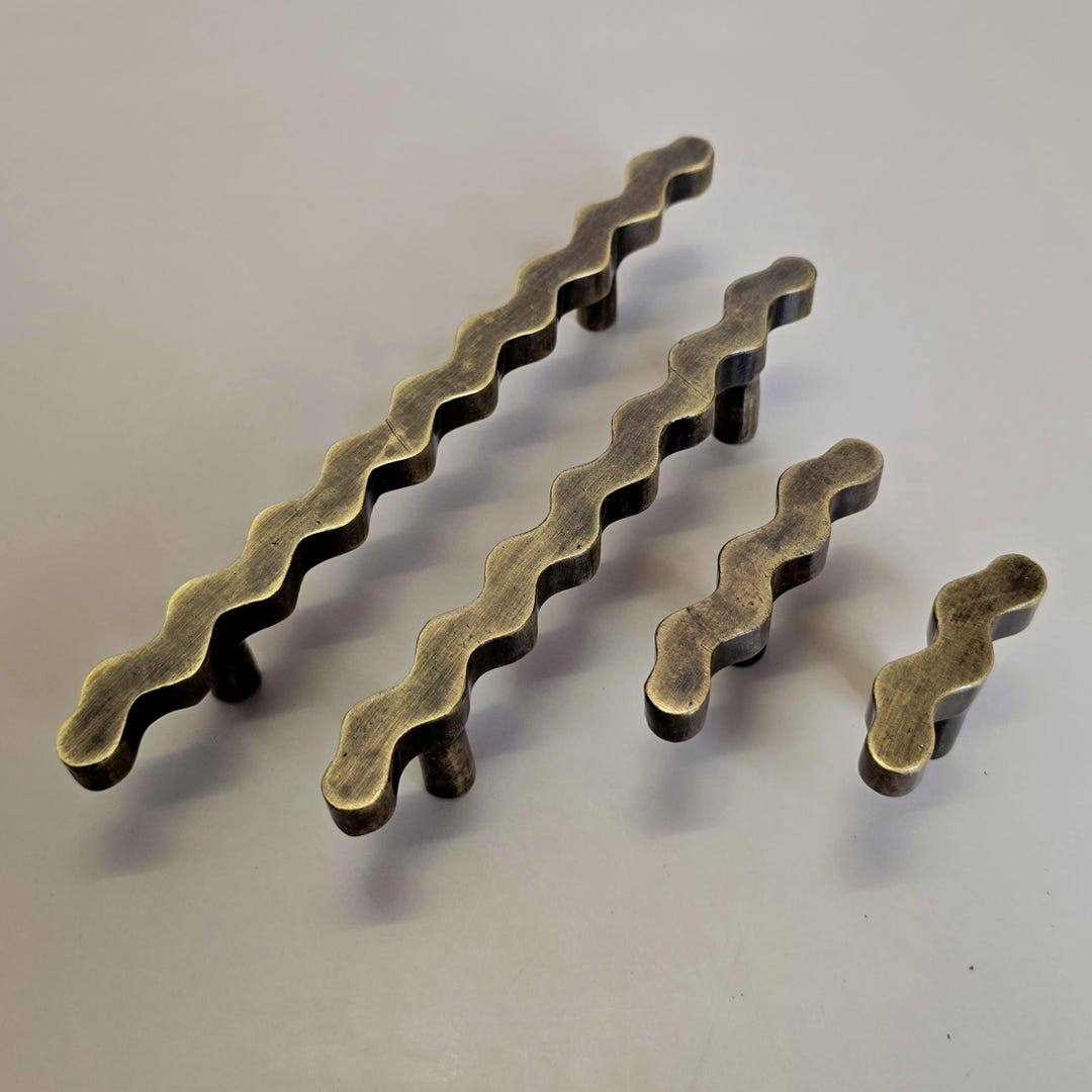 Antique Brass Wavy Iron Handle: Rustic Cabinet Pull, Wardrobe Hardware ...