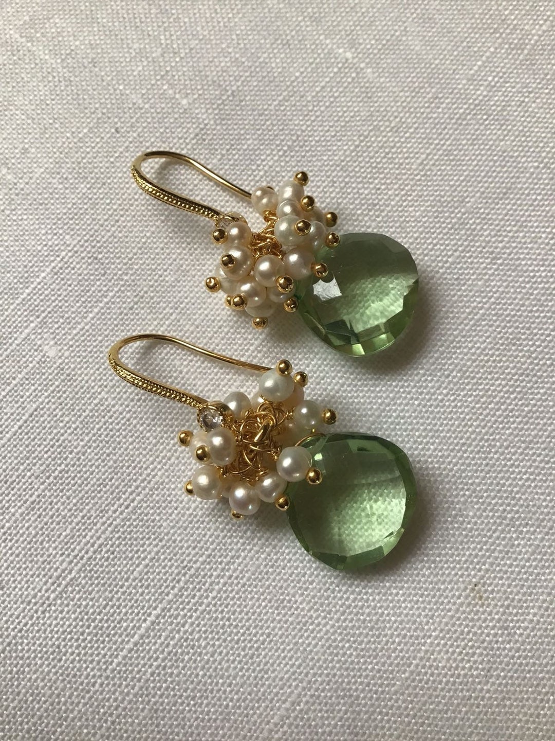 Vintage Inspired, Clear Hydro Crystal, Wire Wrapped , Pearl Cluster ...