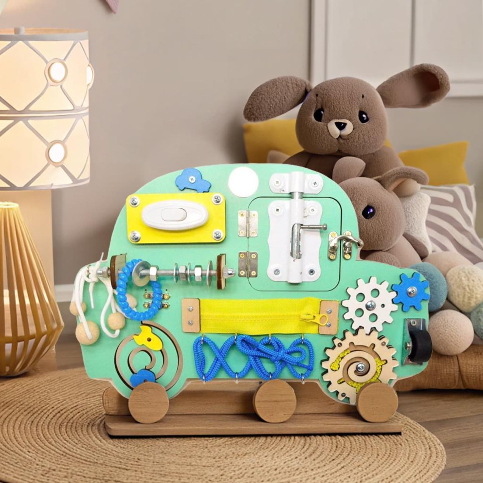 Wooden Busy Board With Locks and Buttons – Fun Learning Toy for ...