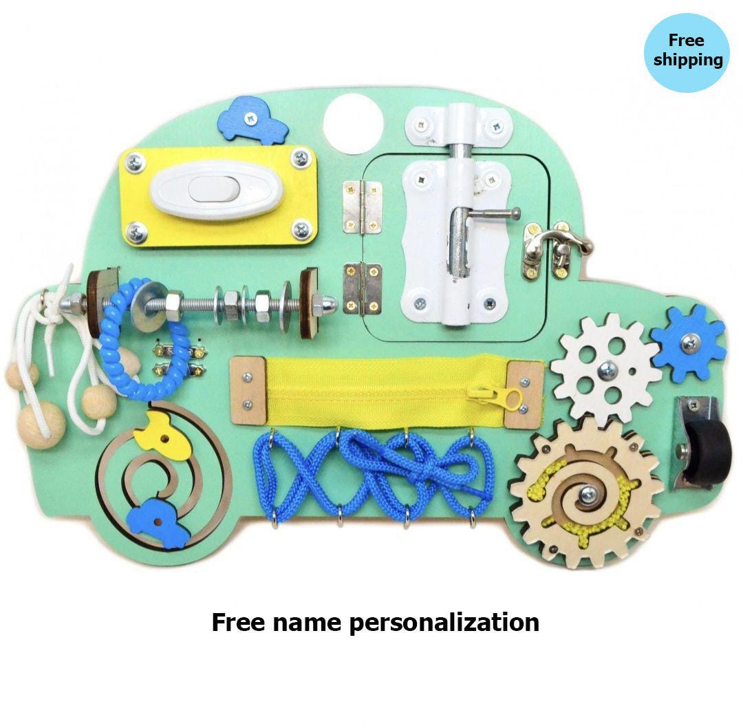 Wooden Busy Board With Locks and Buttons Fun Learning Toy for Toddlers ...