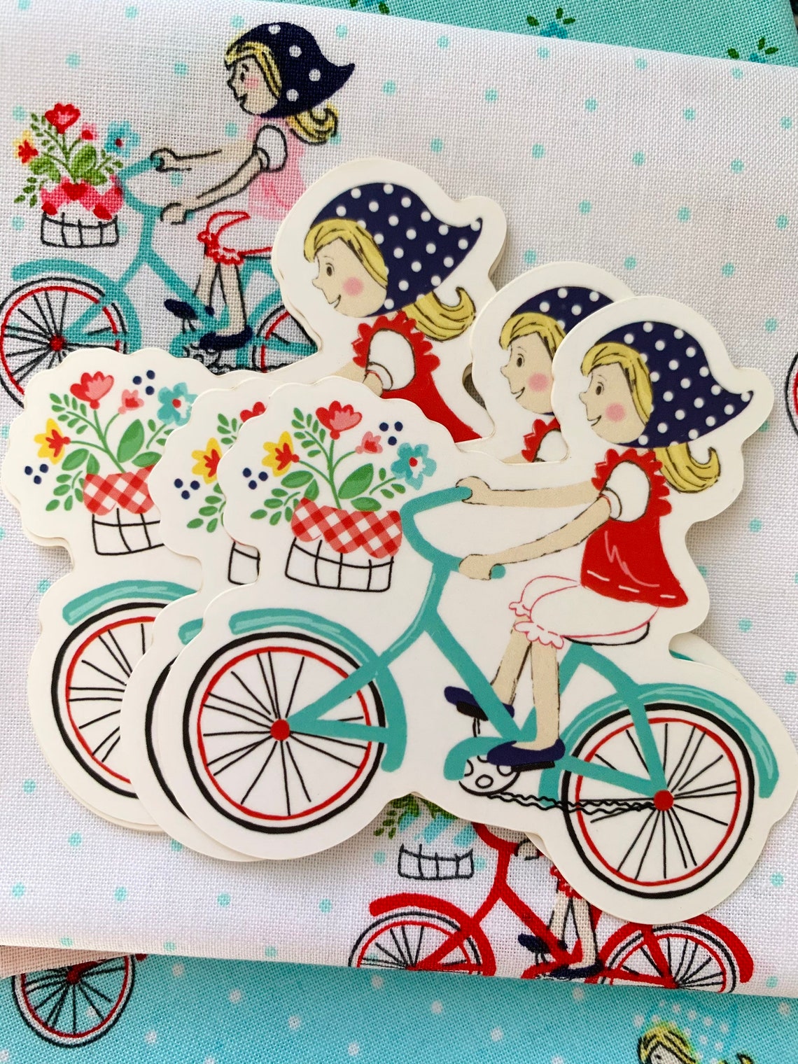 Bike Sticker Girl on a Bicycle Vinyl Sticker Vintage Market - Etsy