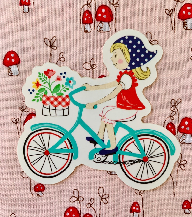 Bike Sticker Girl on a Bicycle Vinyl Sticker Vintage Market - Etsy