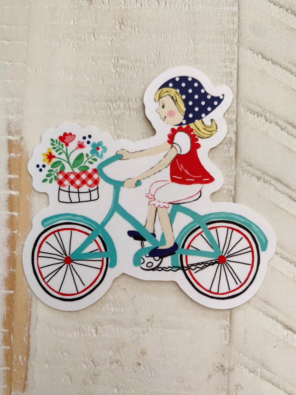 Bike Sticker, Girl on a Bicycle Vinyl Sticker, Vintage Market Vinyl ...
