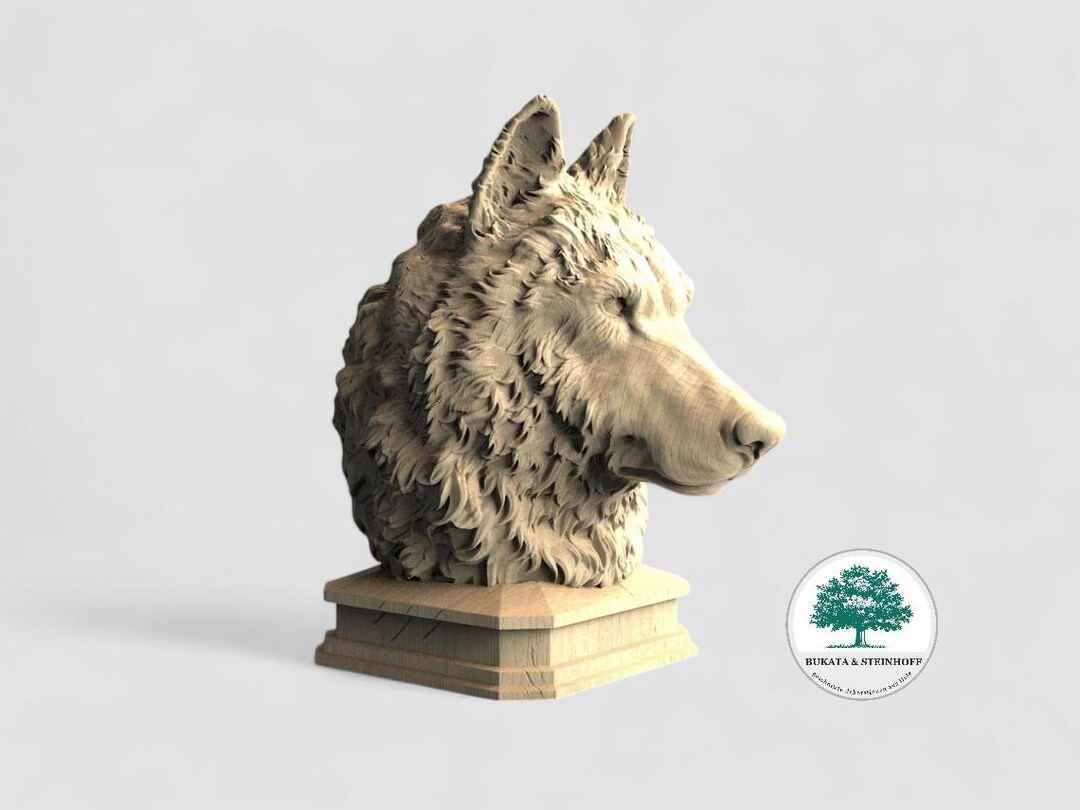 Wolf Wood Finial – Unpainted Wooden Head Sculpture for Staircase Newel ...