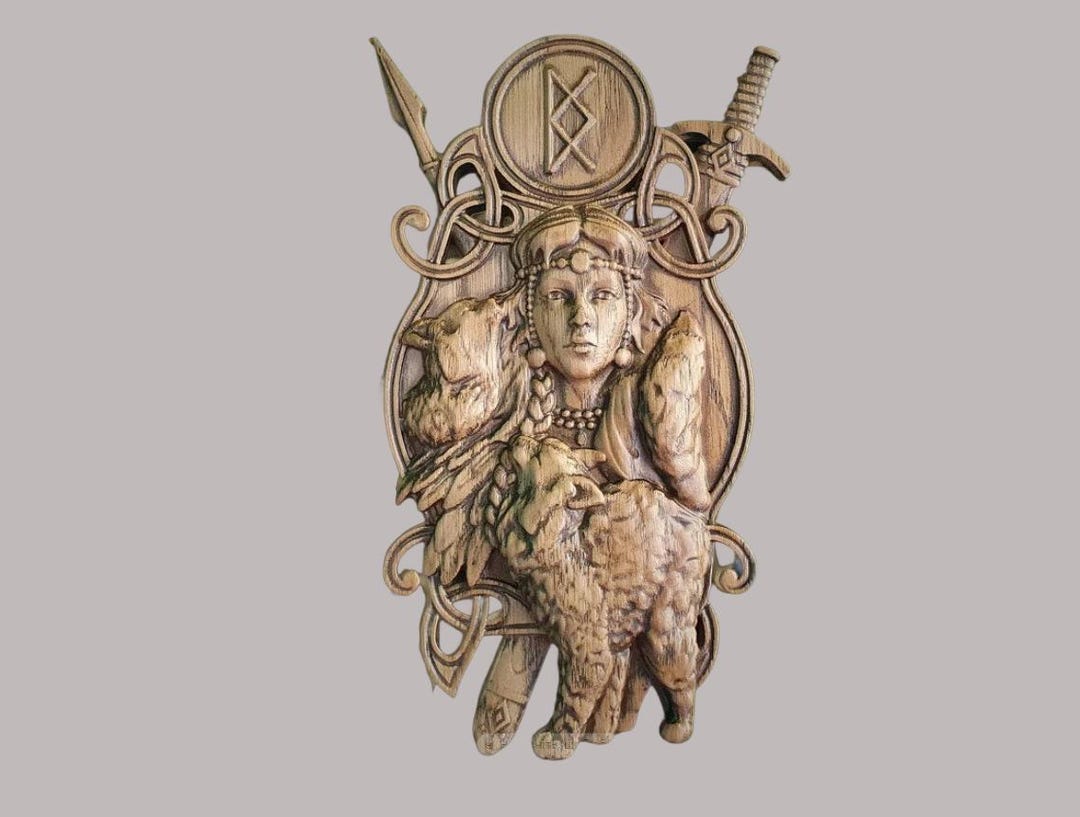 Freya Wood Carving – Unpainted Celtic Goddess Wall Art, Decorative ...