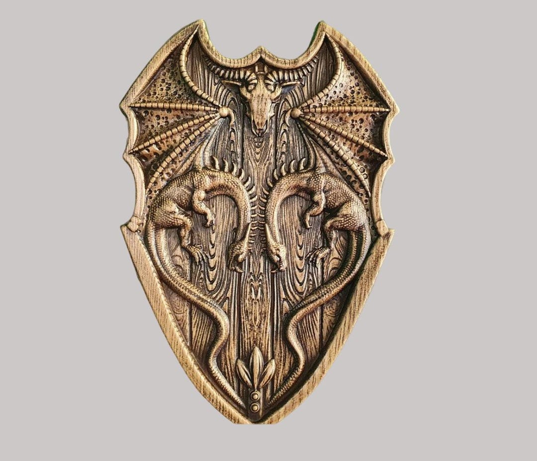 Dragons on Shield Wood Carving – Unpainted Viking-inspired Wall Art ...