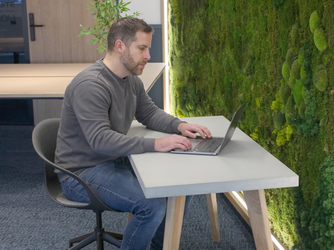Handmade Concrete Computer Desk With Oak Legs: Modern Home Office Table ...