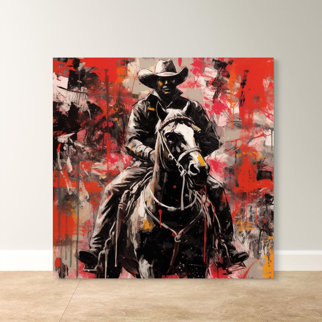 Western Grit - Cowboy on Horseback Abstract Wall Art - Canvas and Paper ...
