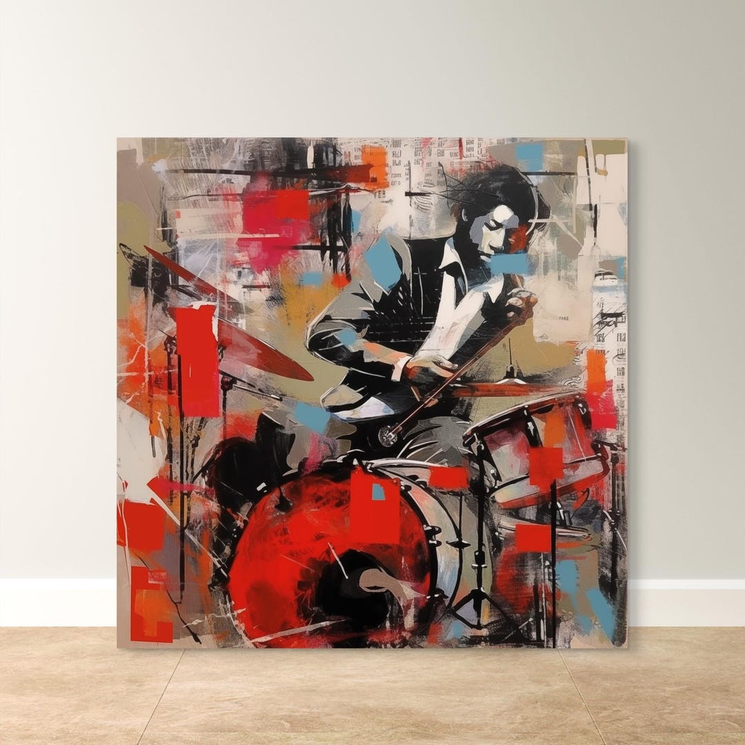 Rhythm in Red - Abstract Drummer Wall Art - Canvas & Paper Print for ...