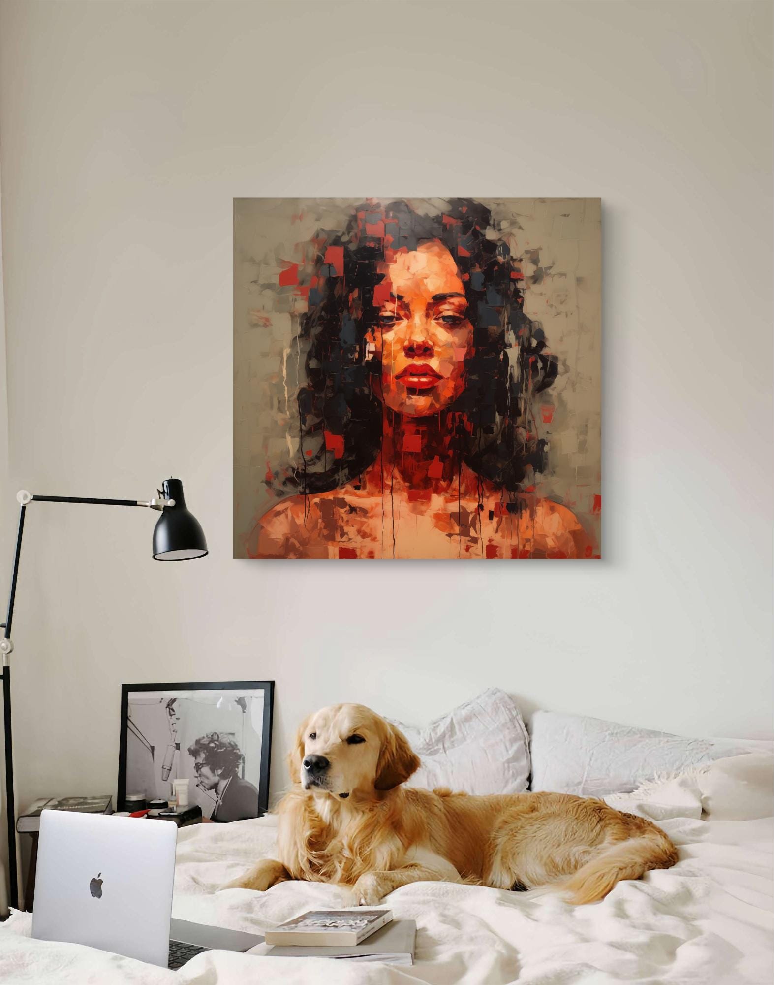 Fiery Elegance A Bold Abstract Canvas Portrait - Striking Expressionist ...