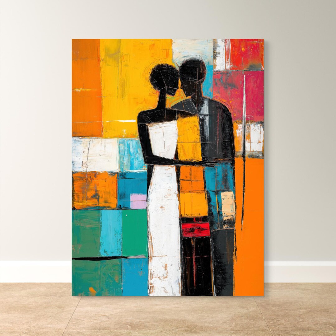 Vibrant Connection - Abstract Couple Canvas Print - Bold Afrocentric ...