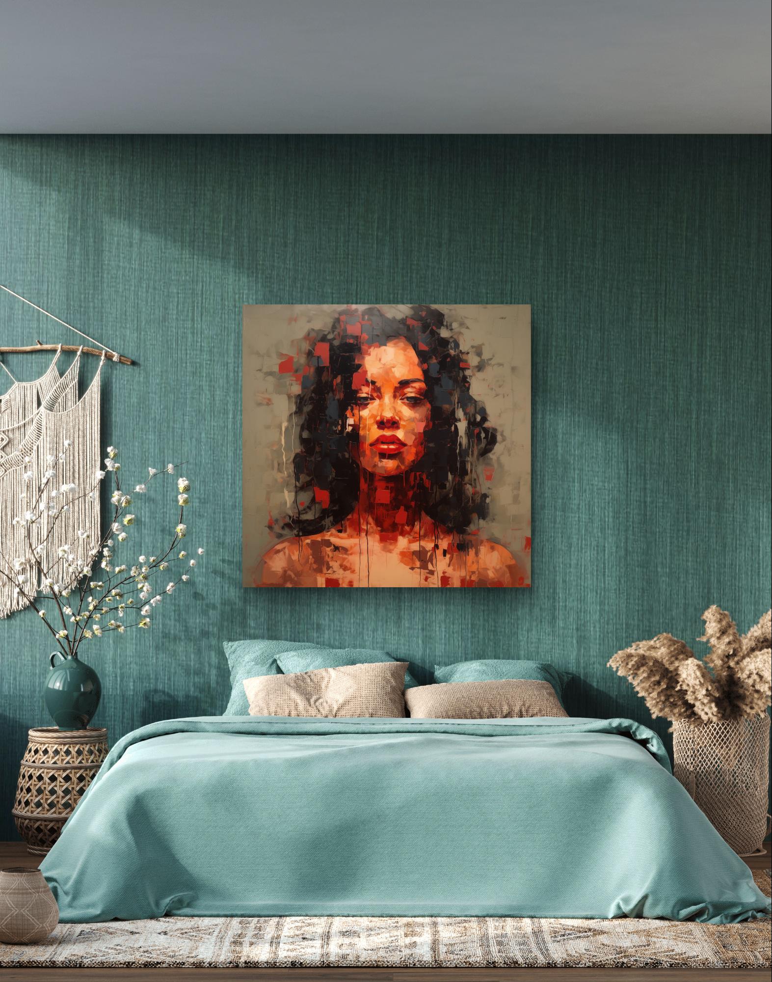 Fiery Elegance A Bold Abstract Canvas Portrait - Striking Expressionist ...